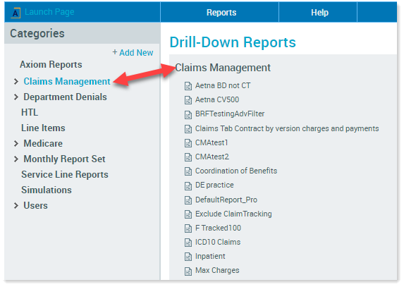Organizing drill-down reports